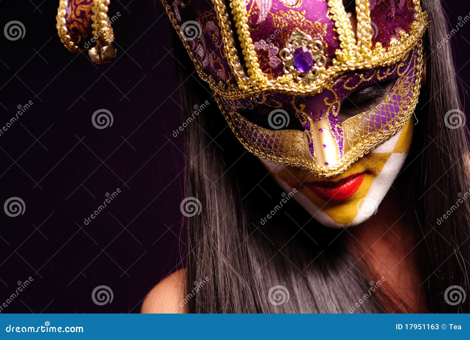 Woman in violet mask stock image. Image of mouth, brunette - 17951163