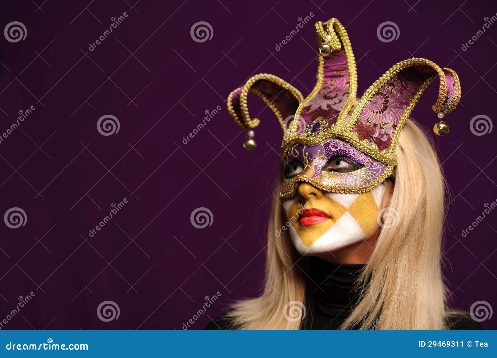 Woman in violet party mask stock image. Image of female - 29469311