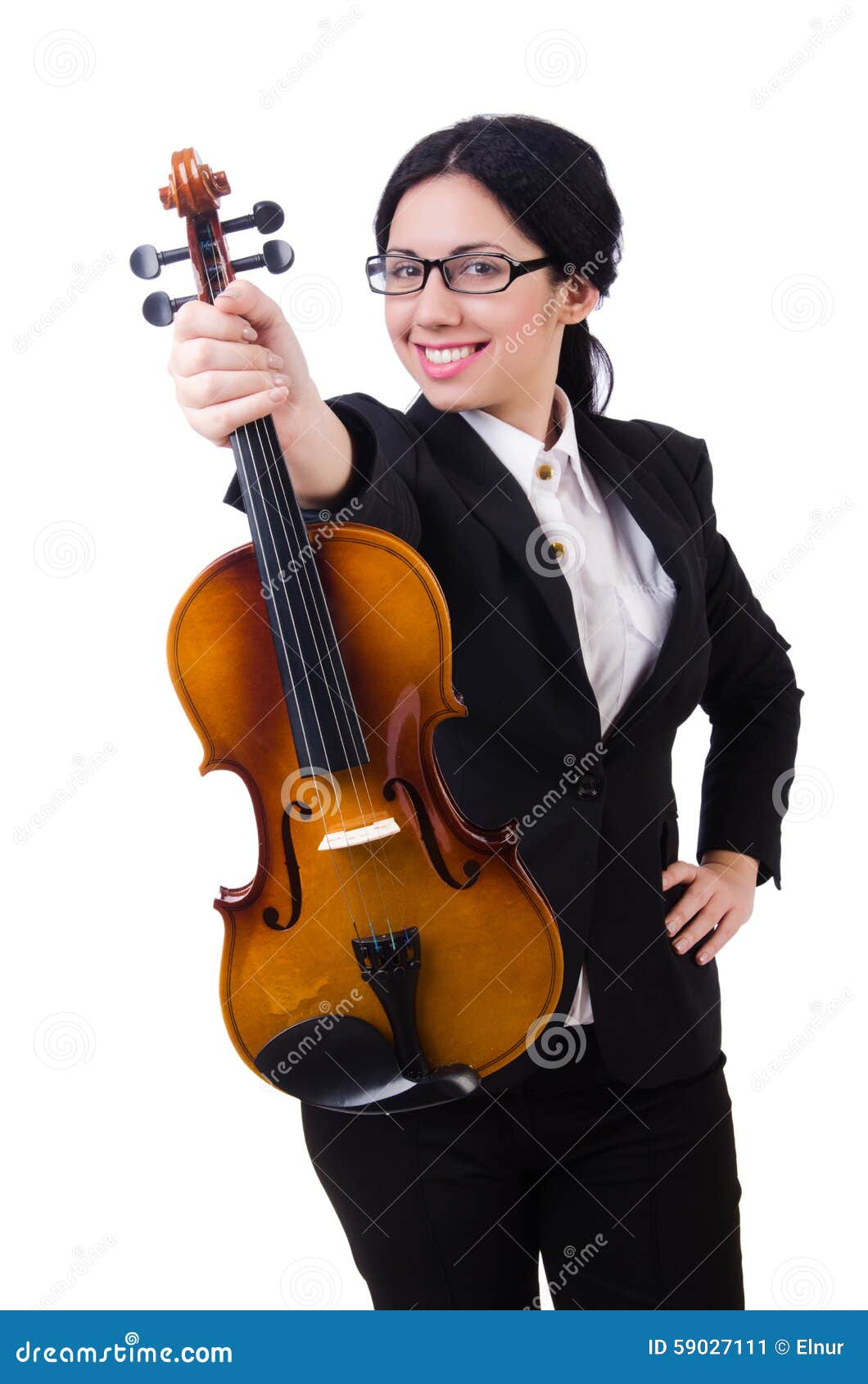 Woman with Violin Isolated on the White Stock Image - Image of adult ...