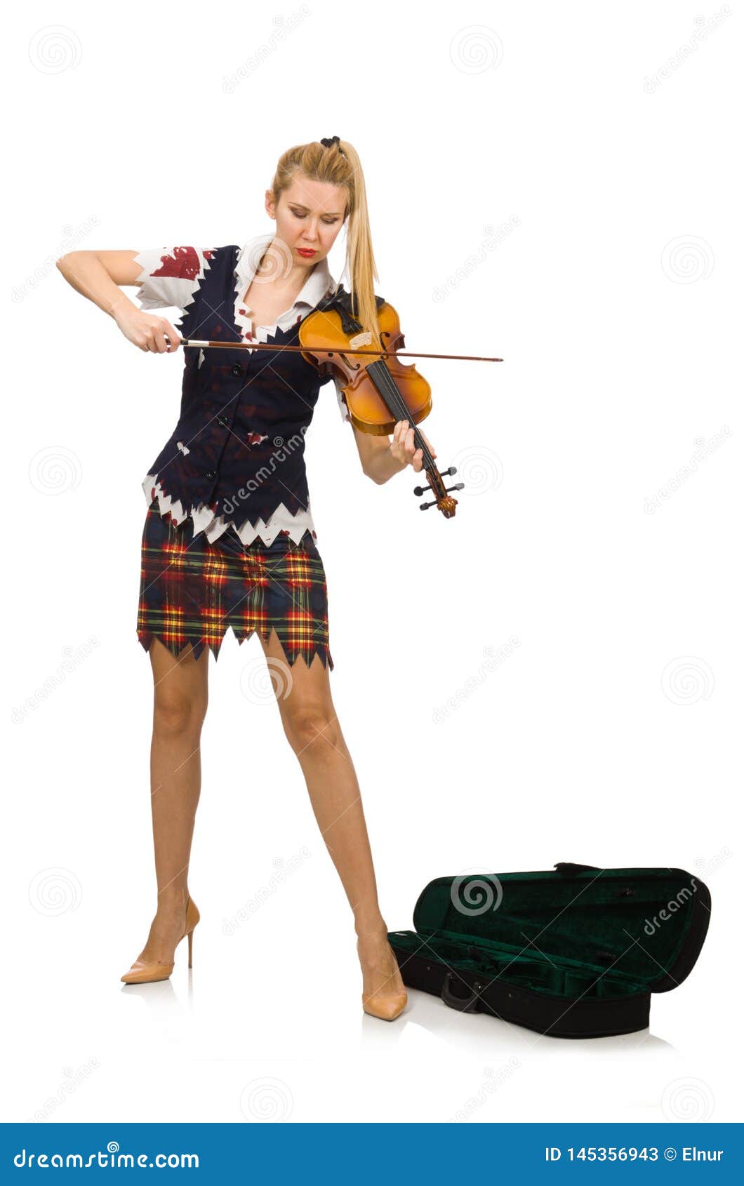 The Woman Violin Player Isolated on White Stock Image - Image of ...