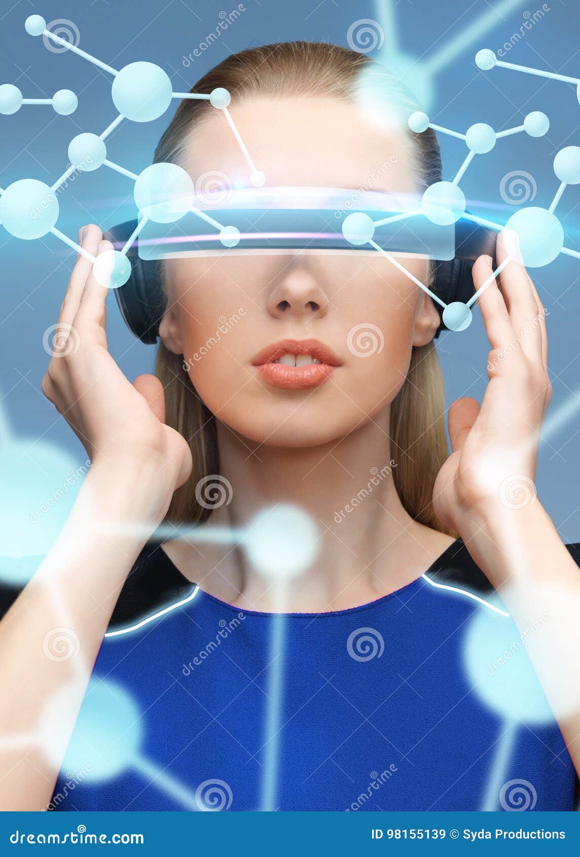 Woman in Virtual Reality 3d Glasses with Molecules Stock Image - Image ...