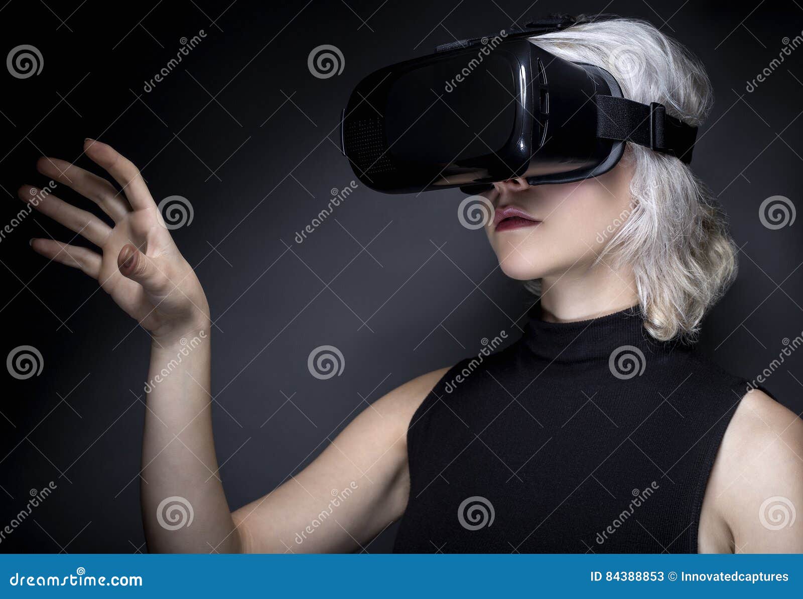 Man In VR Headset Touching Interface With Flare Stock Image ... Man In VR Headset Touching Interface With Flare Stock Image ...