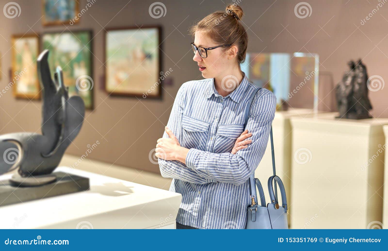 Woman Visitor Historical Museum Looking at Art Object Editorial Stock ...