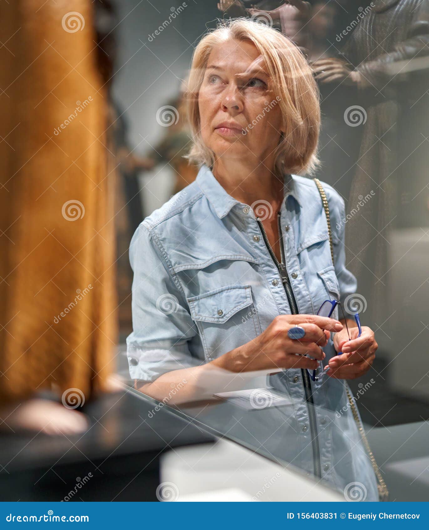 Woman Visitor Looking Art Object in Art Gallery Museum. Stock Image ...