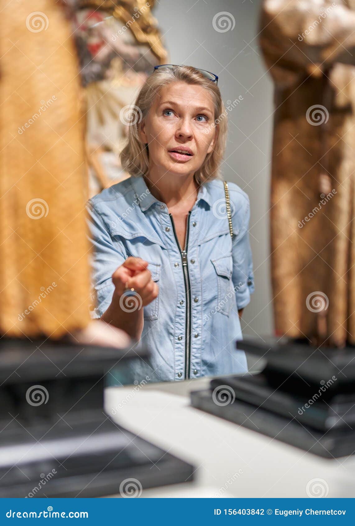 Woman Visitor Looking Art Object in Art Gallery Museum. Stock Photo ...