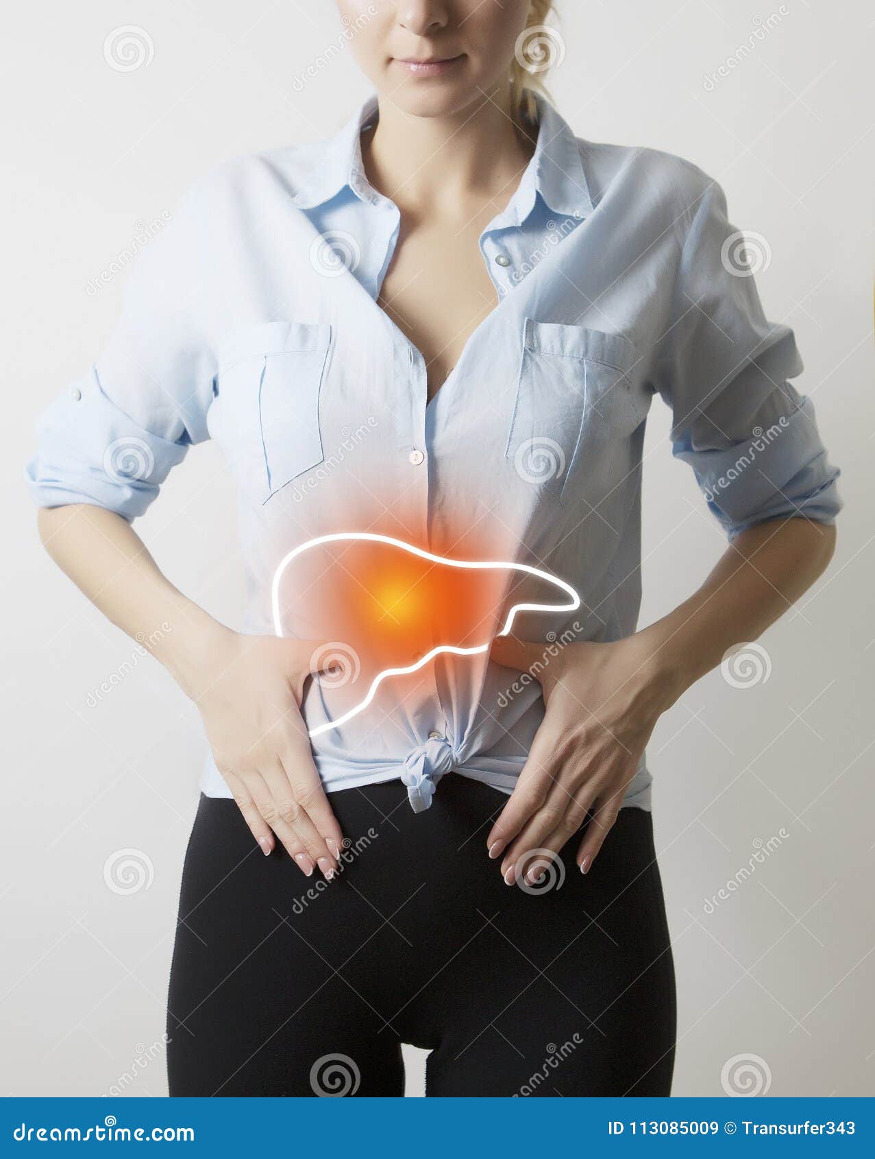 Woman with Visualisation of Liver Stock Image - Image of female, right ...