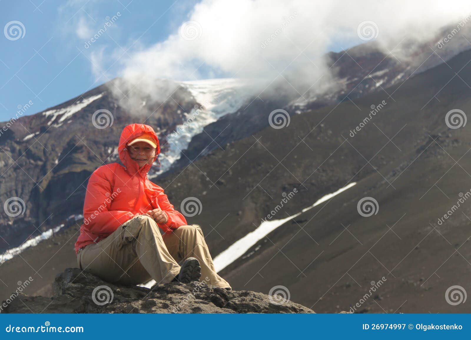 Woman and Volcano stock image. Image of mountain, brown - 26974997