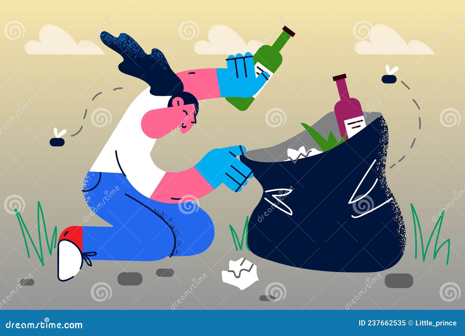 Woman Pollute Environment Landing Page Template. Girl Citizen On Push ... Woman Pollute Environment Landing Page Template. Girl Citizen On Push ...