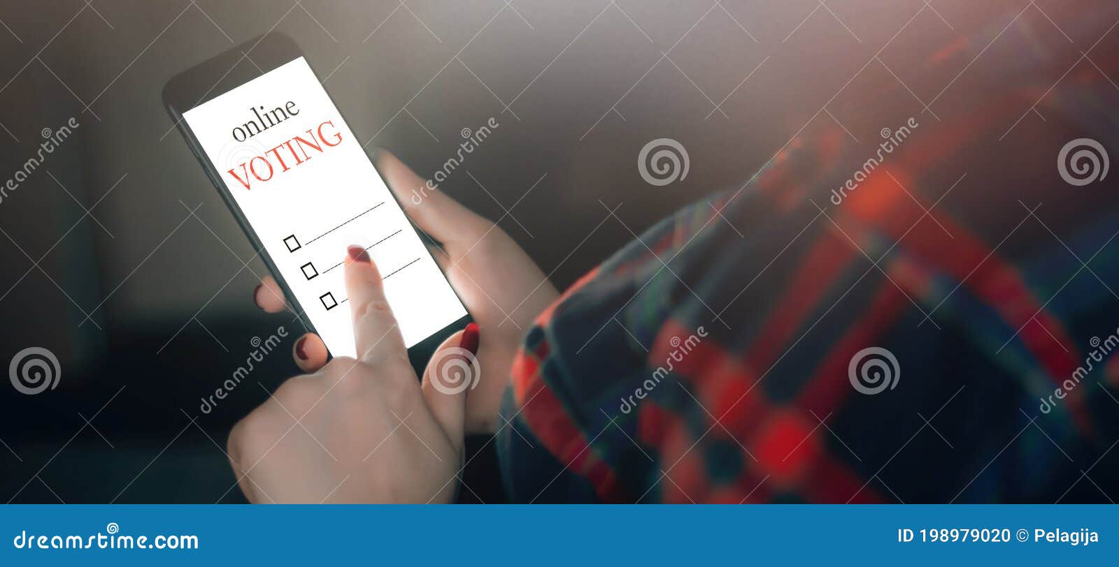 Woman Votes Online Using the Phone. Voting and Elections Concept Stock ...