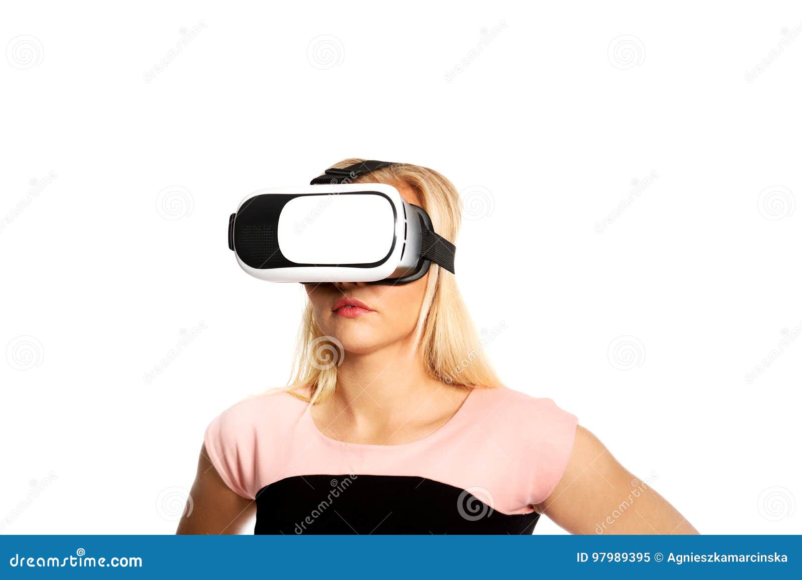 Woman with VR device stock image. Image of background - 97989395