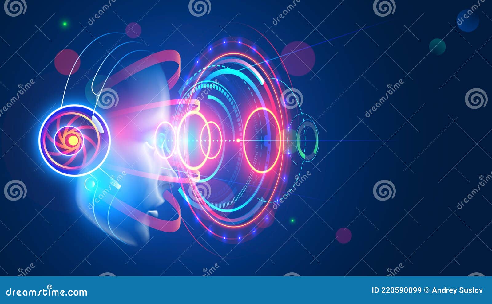 VR. AR. Virtual Reality. Augmented Reality. Woman in VR Headset Looking ...