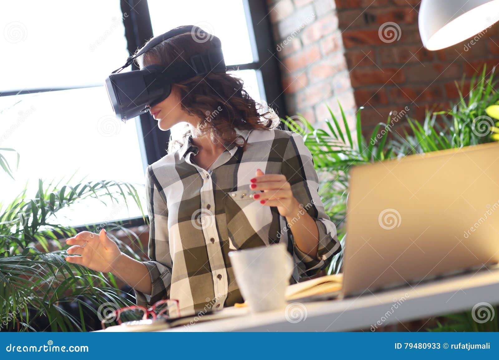 Woman with VR headset stock image. Image of beauty, beautiful - 79480933