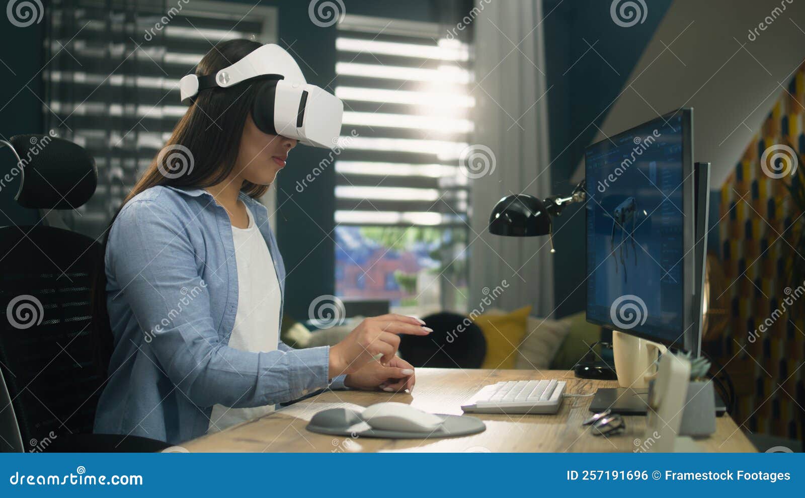 Woman in VR Headset Working on 3D Project Stock Photo - Image of female ...