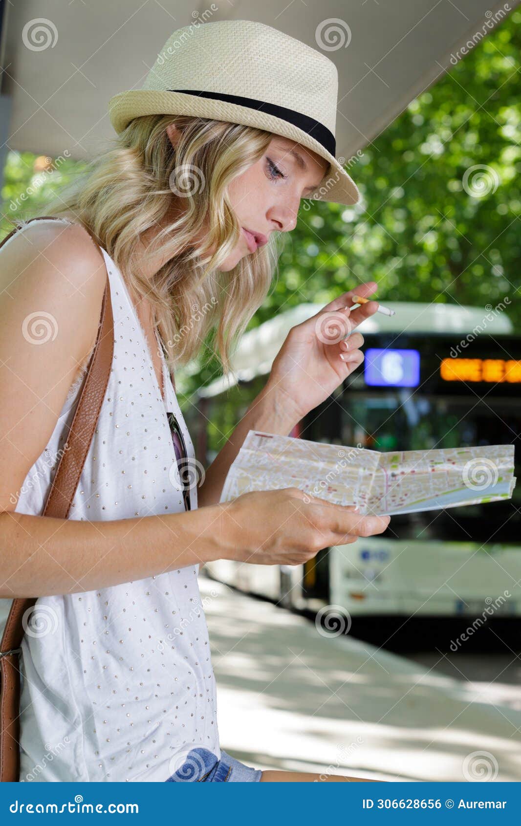 Woman waiting for bus stock photo. Image of fast, city - 306628656