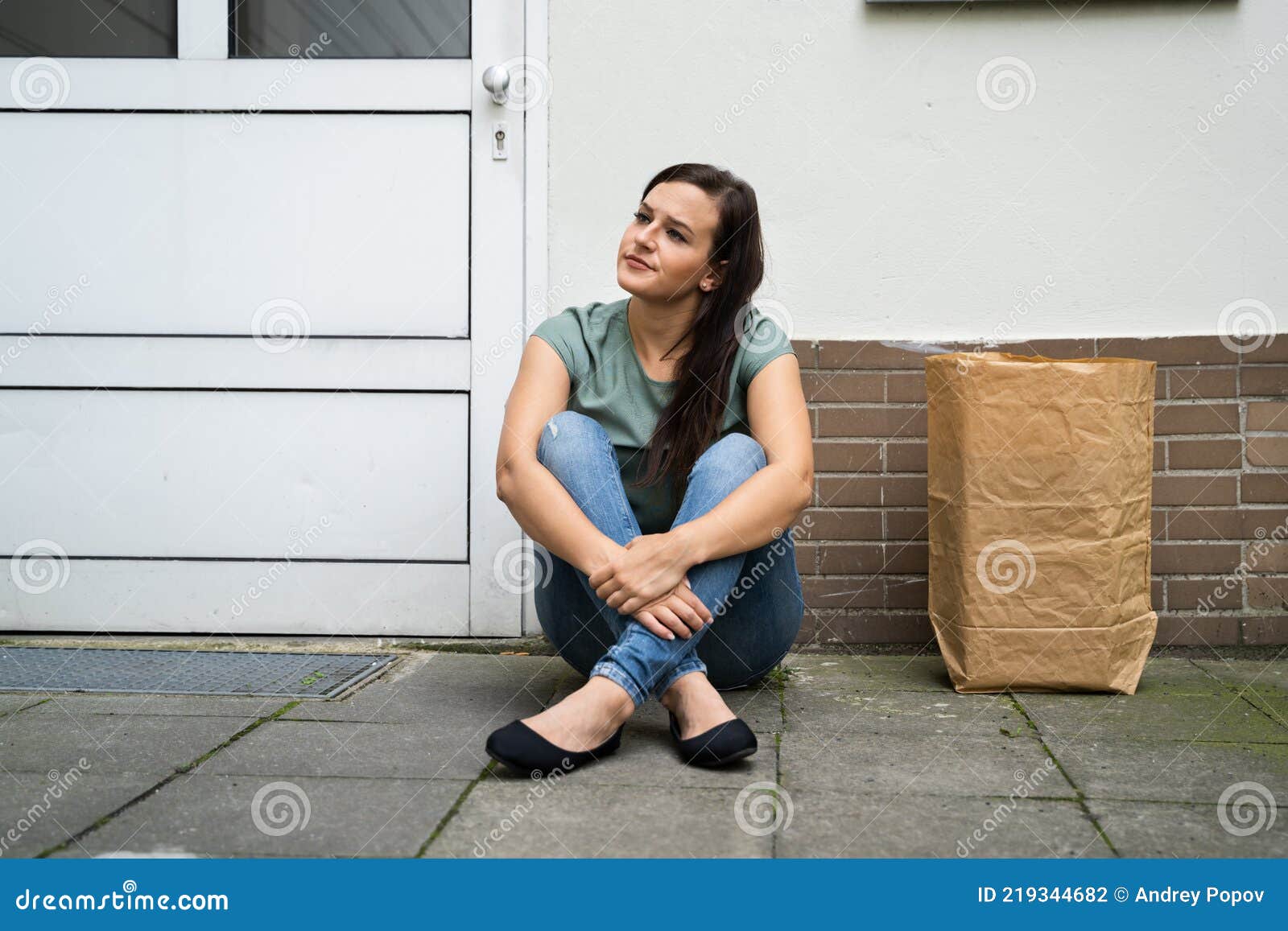 Woman Waiting in Front of Closed Door Stock Photo - Image of problem ...