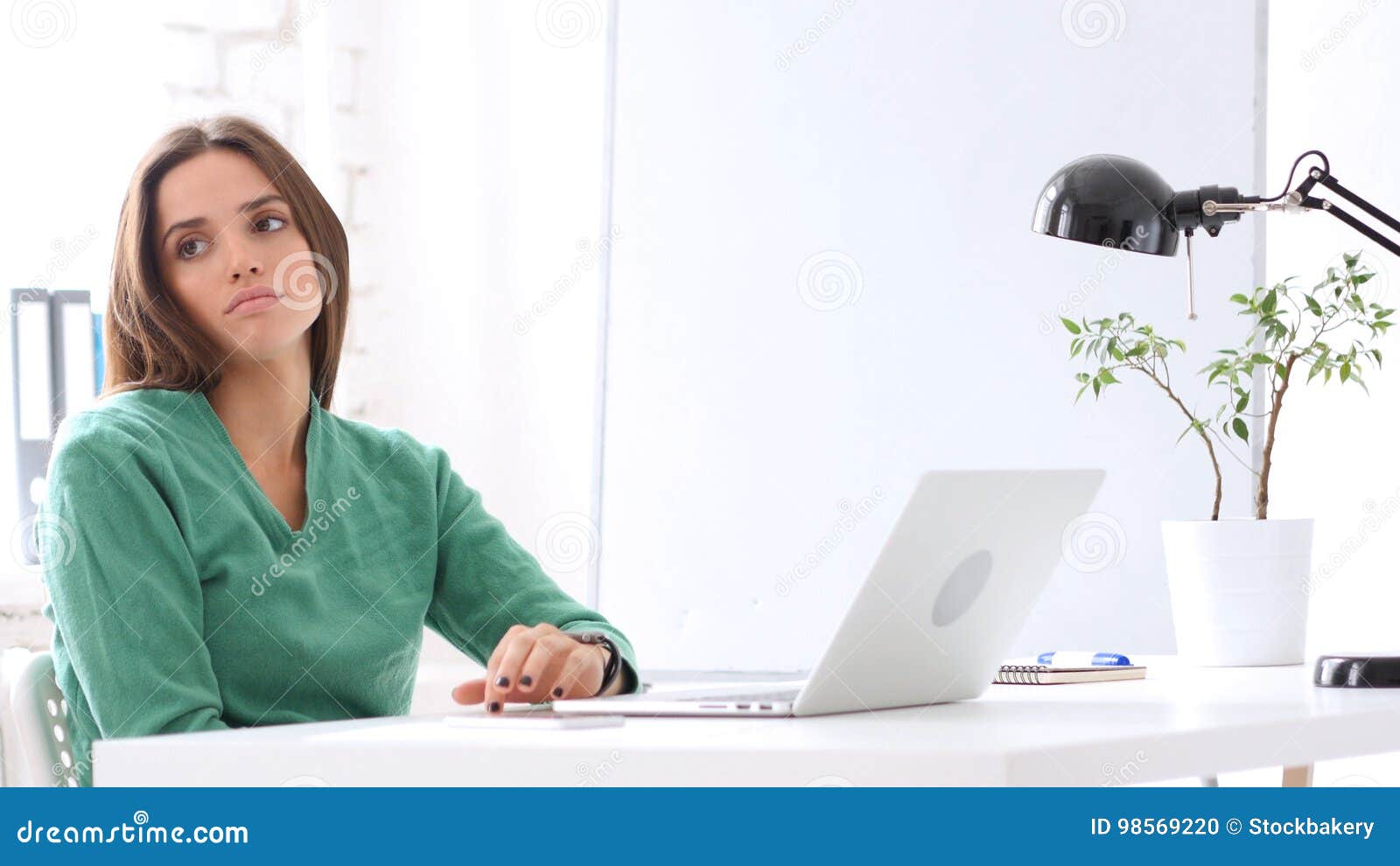 Woman Waiting in Office stock photo. Image of keyboard - 98569220