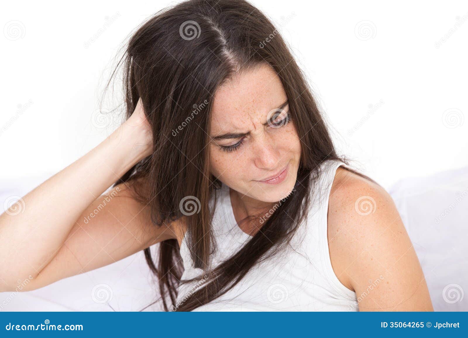 Woman Wakes Up with a Sore Head Stock Image - Image of expression ...