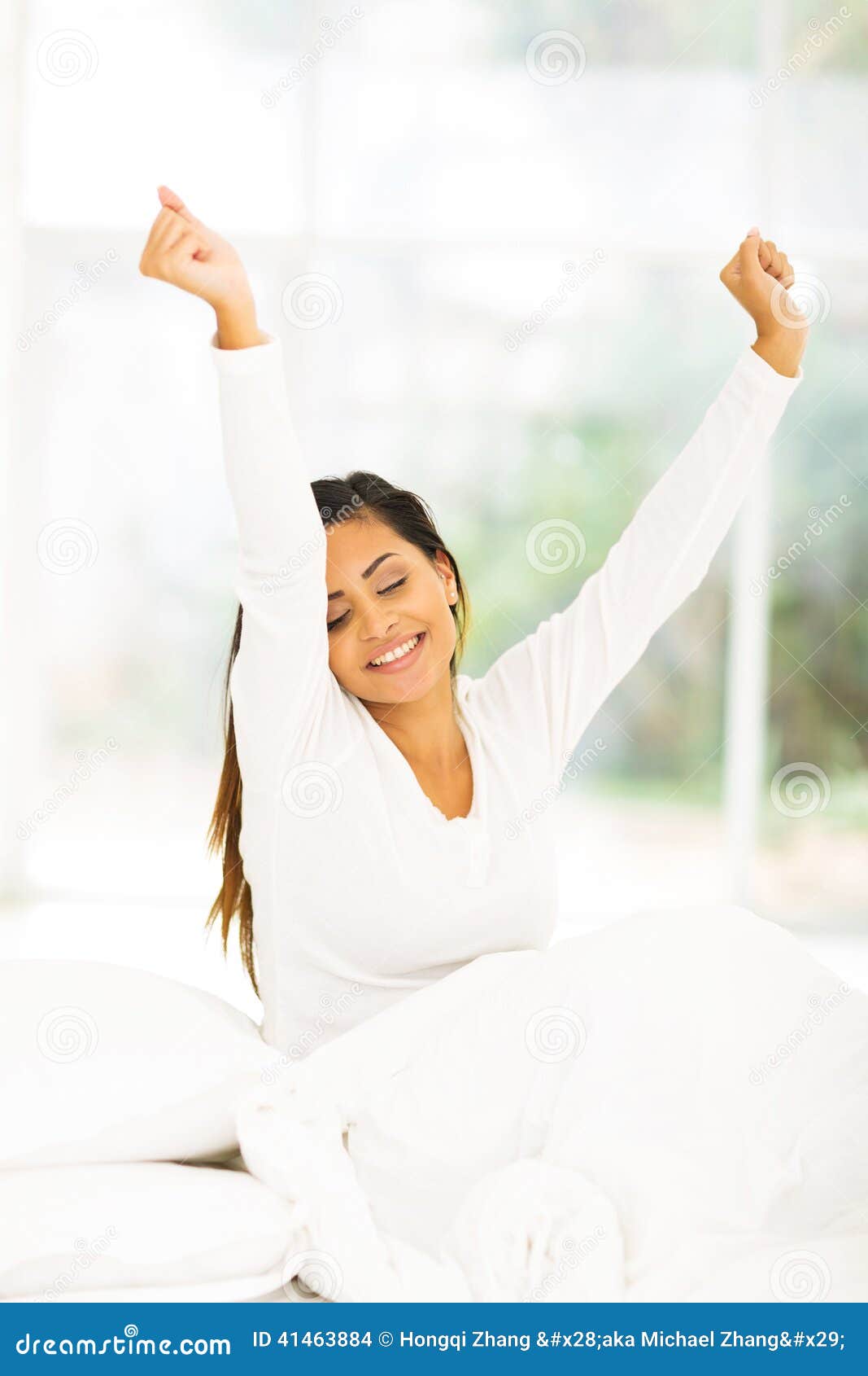 Woman waking up stock photo. Image of elegant, bedroom - 41463884