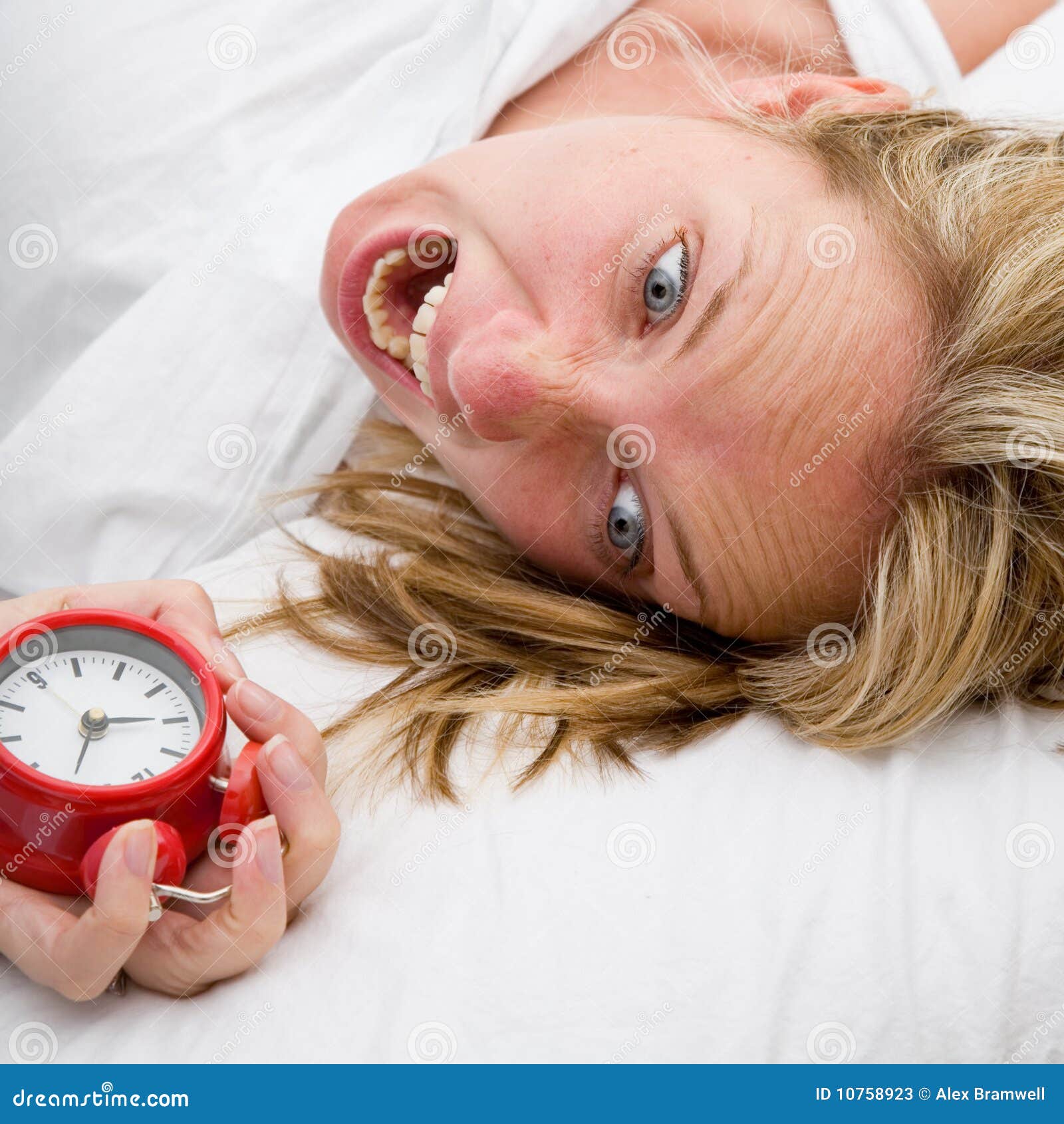 Woman waking up Late stock image. Image of early, blond - 10758923