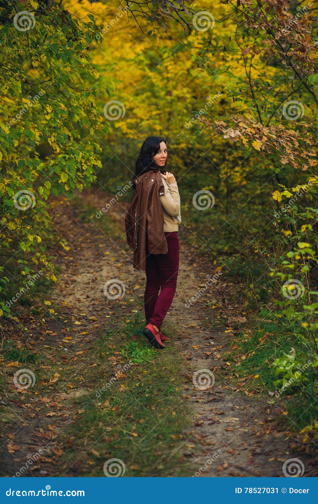 Woman Walk in Autumn Forest Stock Image - Image of ramble, stroll: 78527031