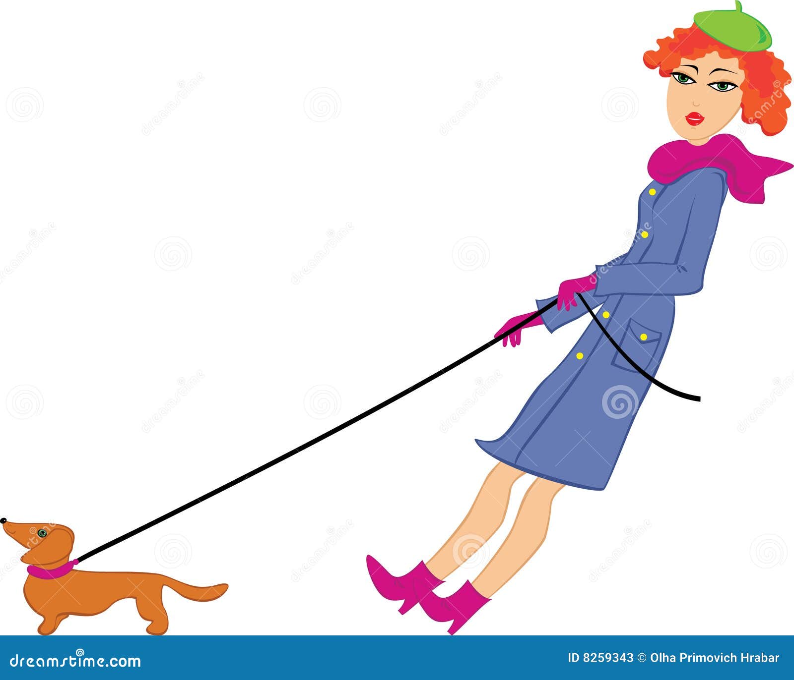 Woman walk with a dog stock vector. Illustration of happiness - 8259343