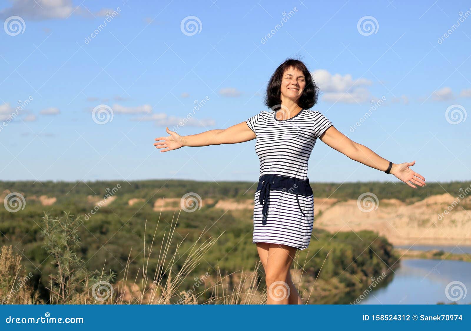 Woman on a Walk by the River Stock Photo - Image of river, nature ...