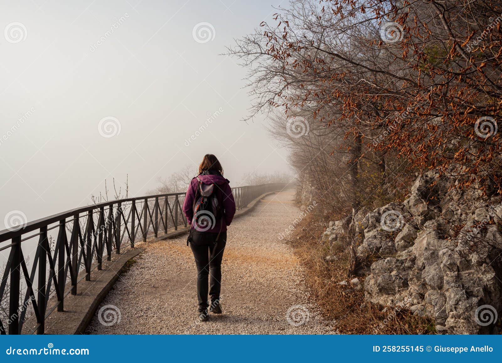 Woman Walking Alone on Rural Misty Path Editorial Image - Image of ...