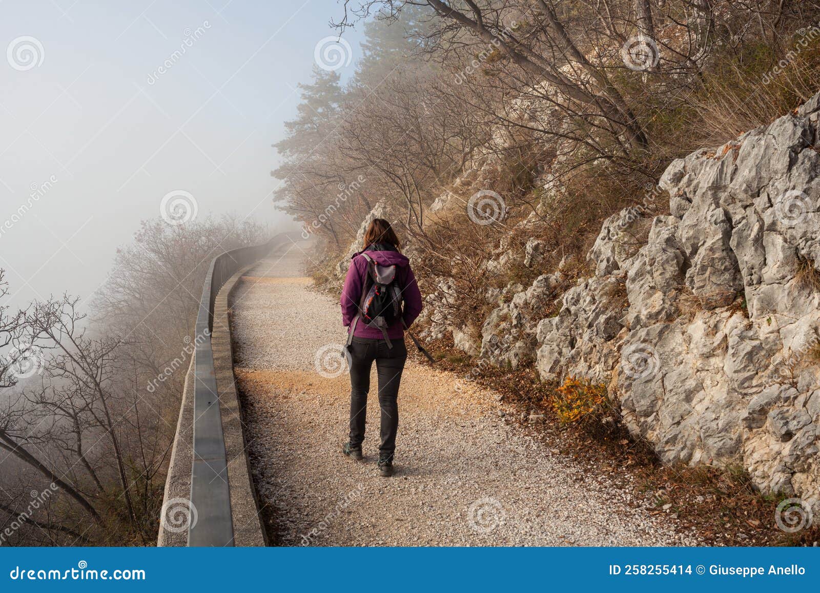 Woman Walking Alone on Rural Misty Path Editorial Stock Image - Image ...