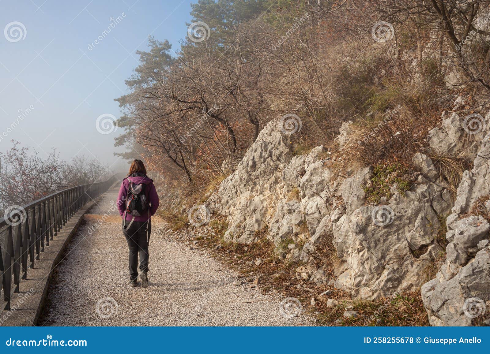 Woman Walking Alone on Rural Misty Path Editorial Stock Photo - Image ...