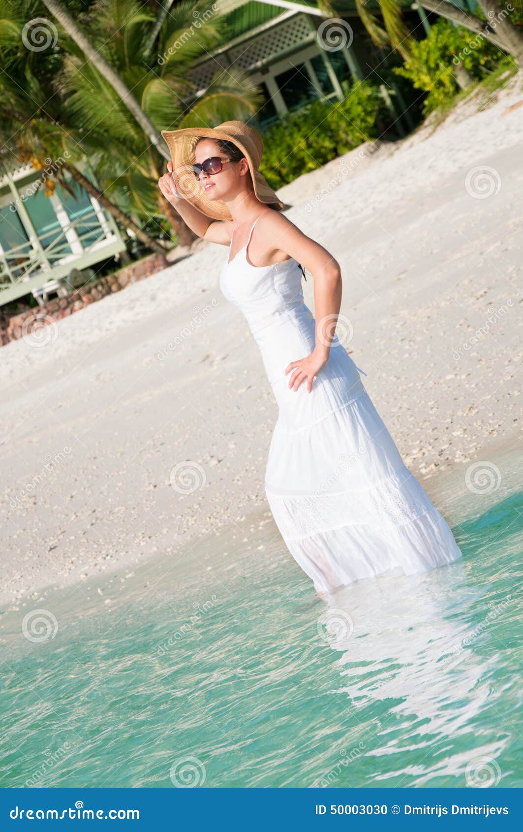 Woman Walking Along Seaside on Tropical Beach Stock Photo - Image of ...