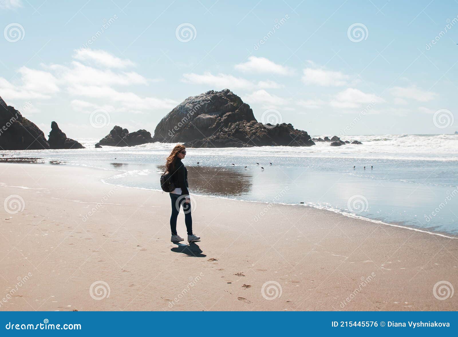 Woman Walking Away on the Beach Stock Photo - Image of standing, girl ...