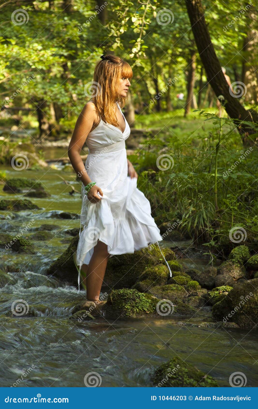 Woman Walking Cross the Stream Stock Image - Image of green, people ...