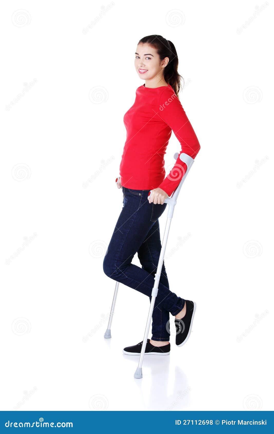 Woman Walking with Crutches Stock Photo - Image of beautiful, crutches ...