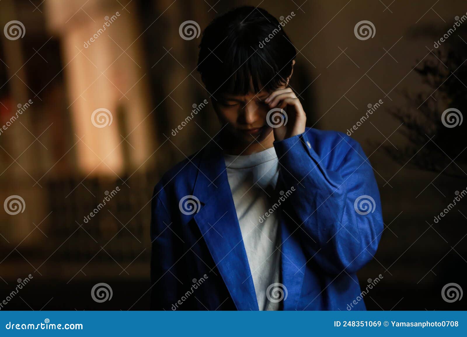 Woman walking while crying stock image. Image of night - 248351069