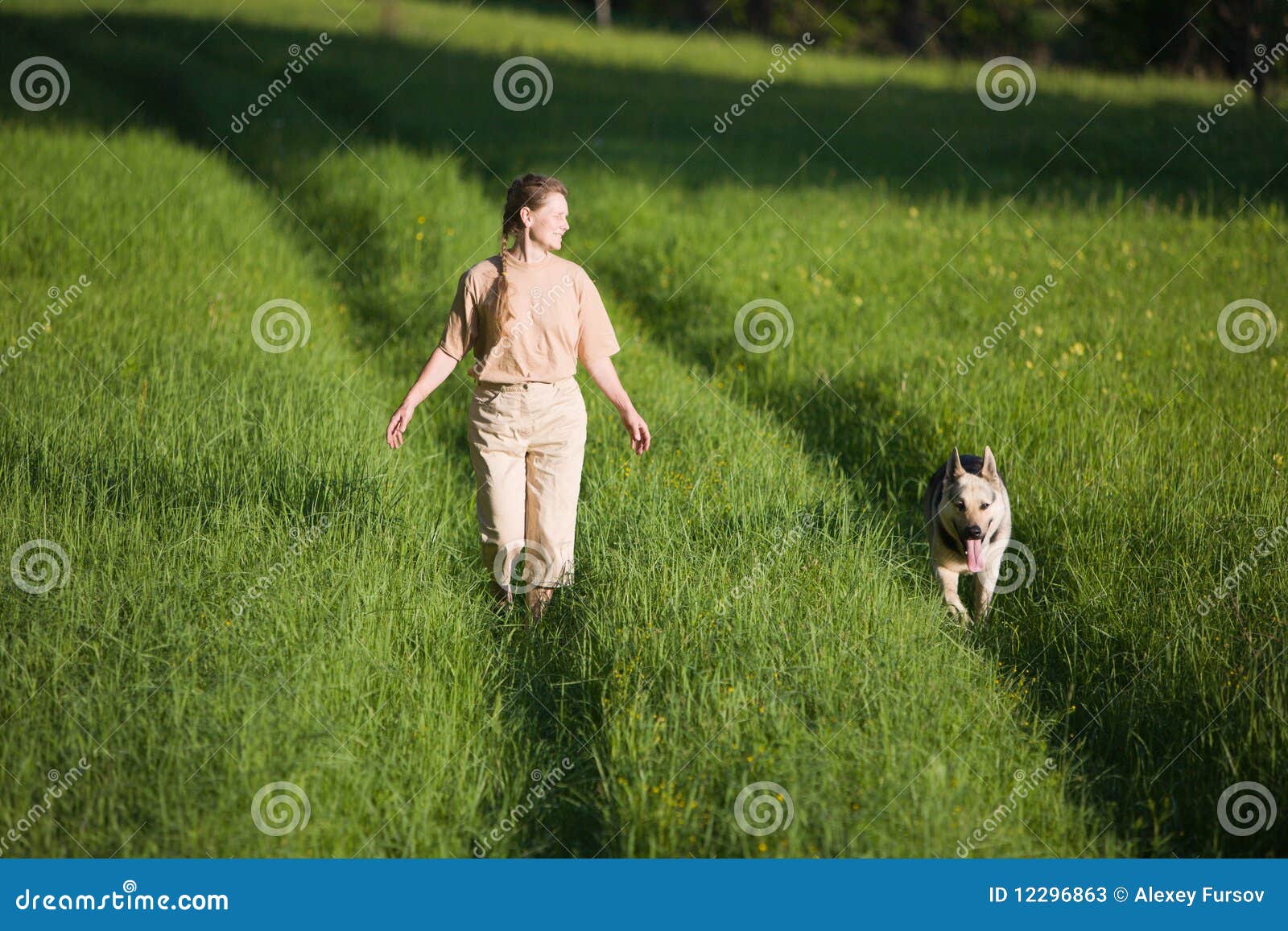 Woman walking with dog stock image. Image of rural, mature - 12296863
