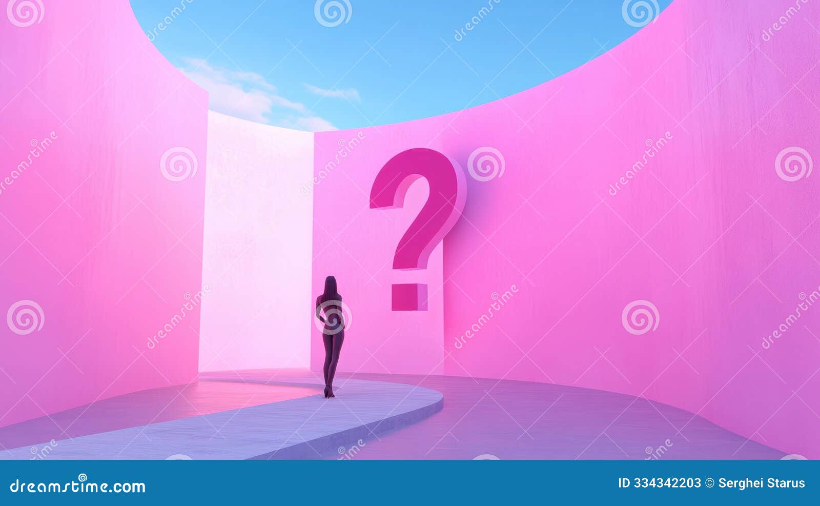 A Woman Walking Down a Path with Question Mark in the Middle, AI Stock ...