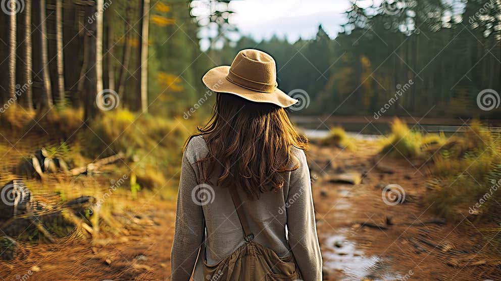 Woman walking in forest stock photo. Image of forest - 288994636