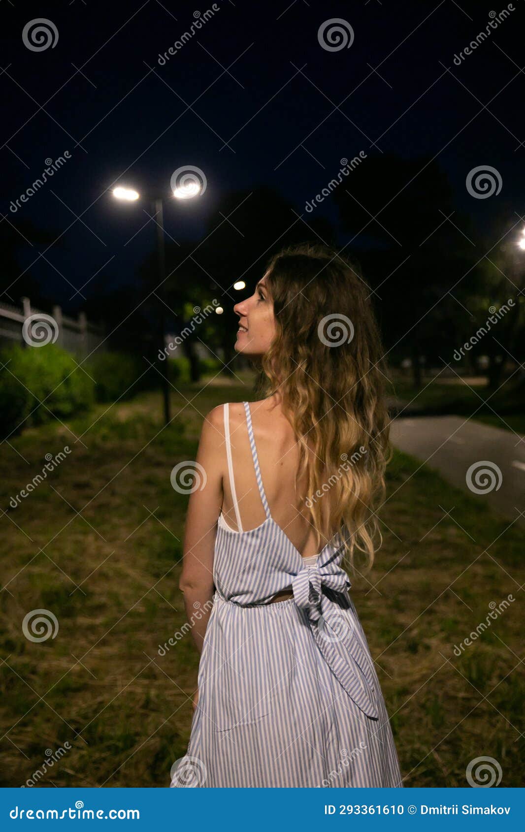 Woman Walking at Night in the Park Stock Photo - Image of city ...