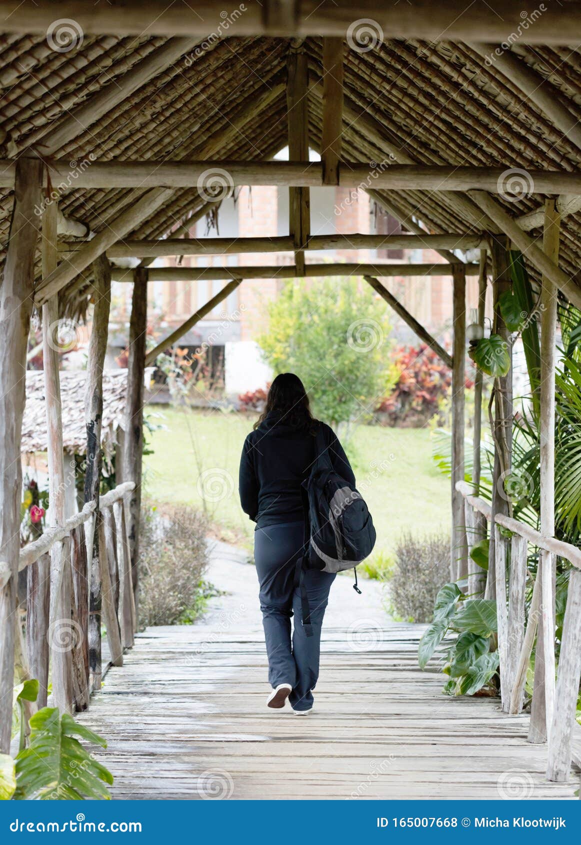 Woman Walking Over a Bridge Stock Photo - Image of wooden, tourism ...