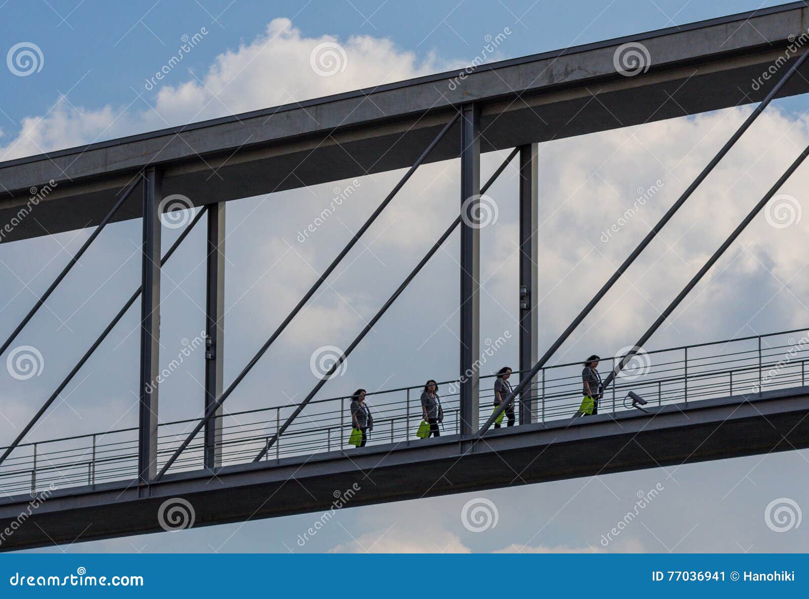 Woman Walking Over Modern Bridge - Cloud Sky Background Editorial Photo ...