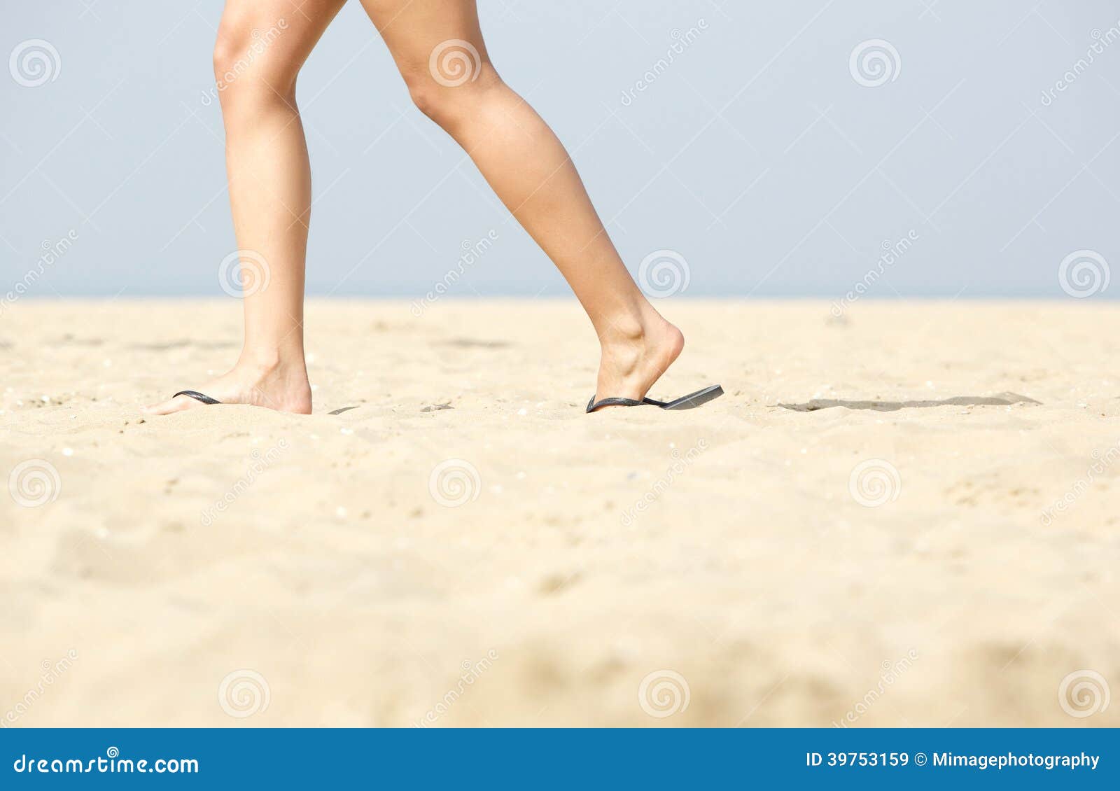 Woman Walking in Sandals on Sand Stock Image - Image of feet, beach ...