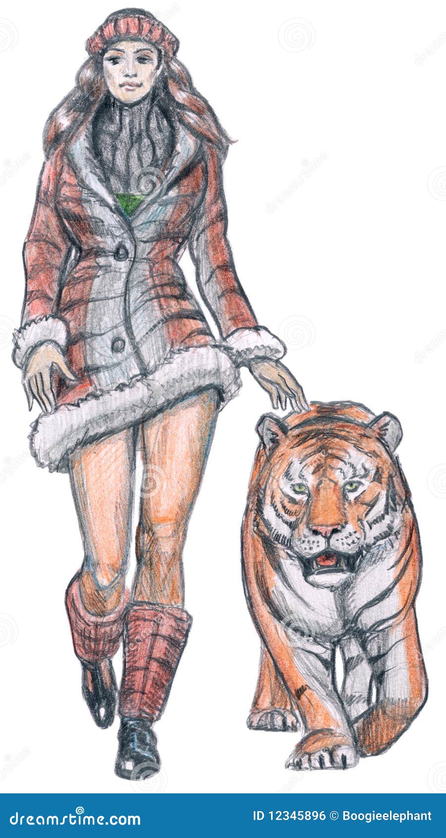 Woman Walking With Tiger Stock Photography | CartoonDealer.com #12345896
