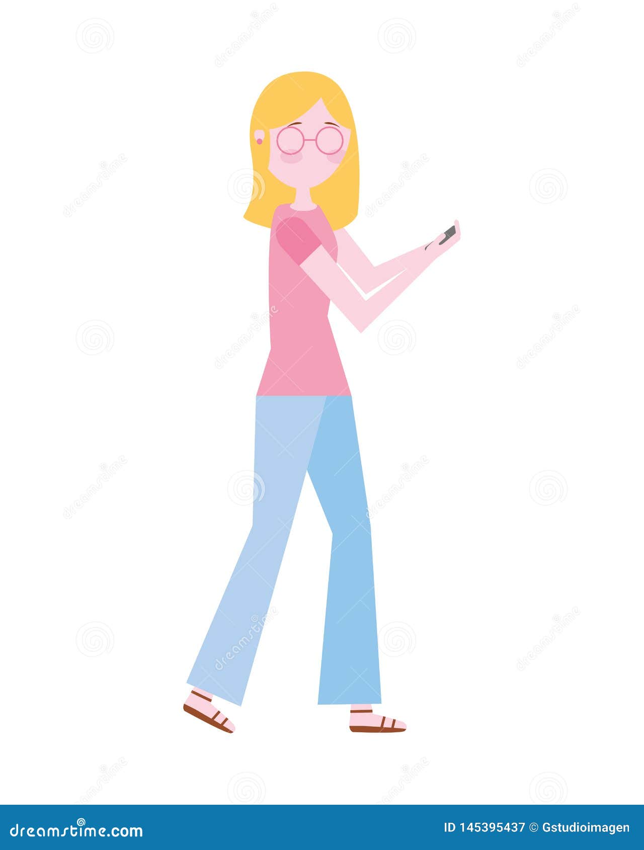 Woman Walking Using Smartphone Device Stock Vector - Illustration of ...