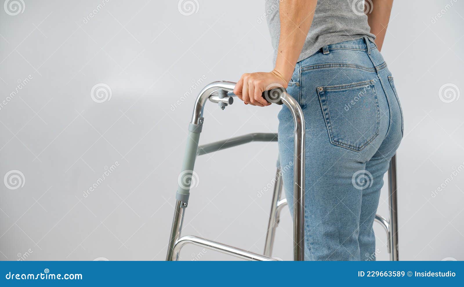 A Woman is Walking with a Walker on a White Background Stock Image ...