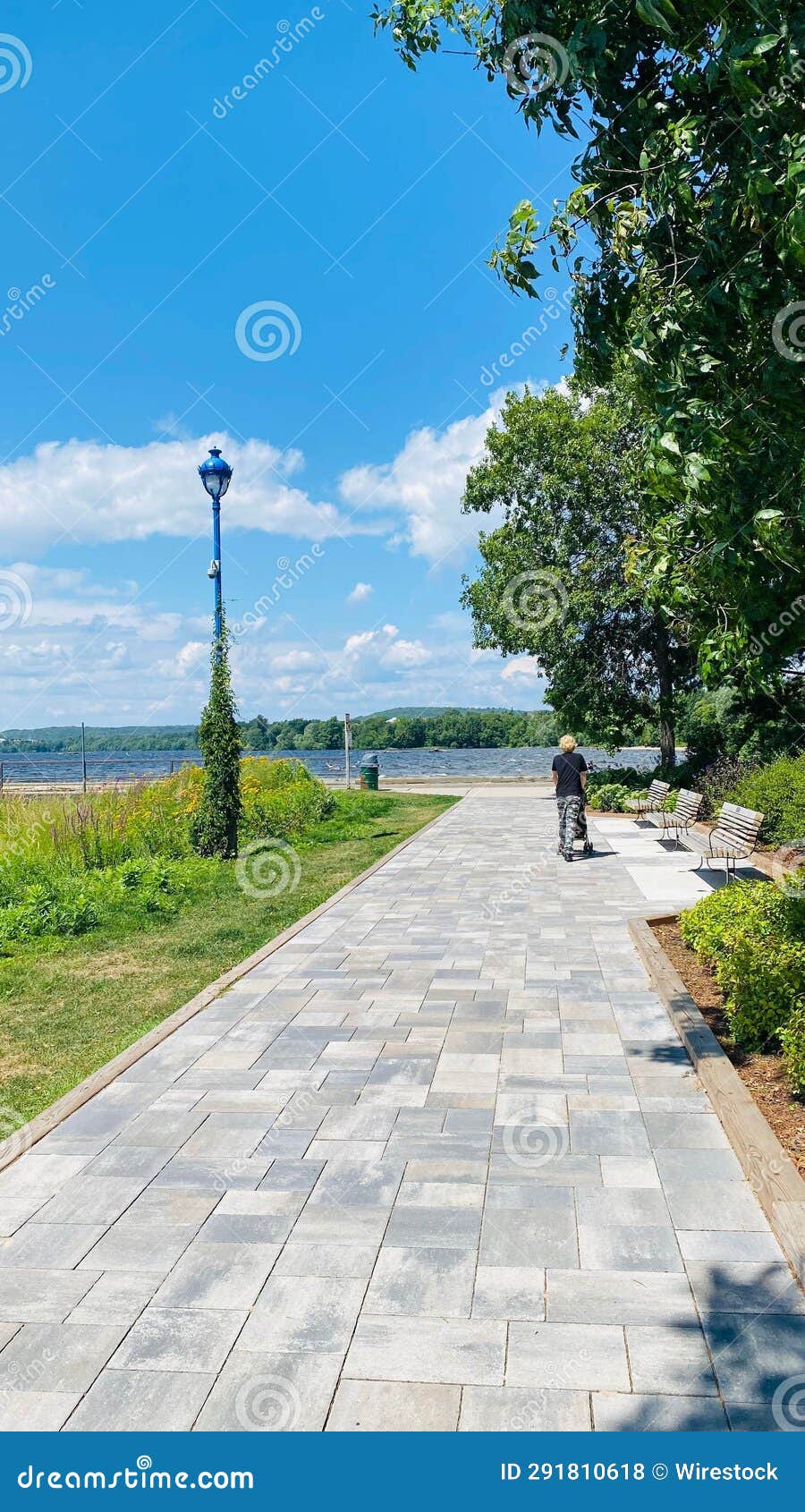 Woman Walking in a Wide, Empty Walkway in a Park on a Sunny Day Stock ...