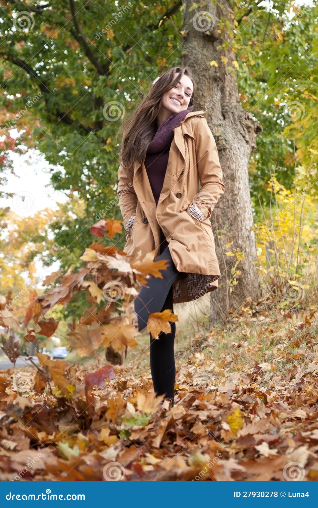 Woman Walks in Autumn Leaves Stock Photo - Image of attractive, nature ...