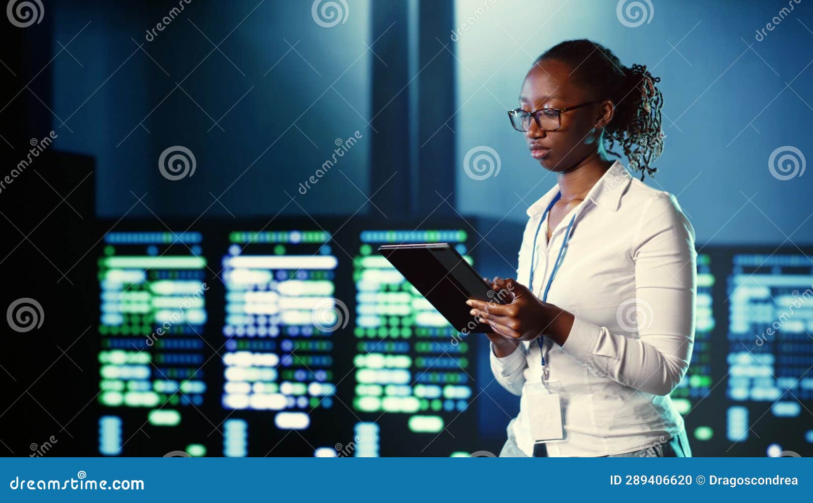 Woman Walks through Data Center Systems Stock Footage - Video of task ...
