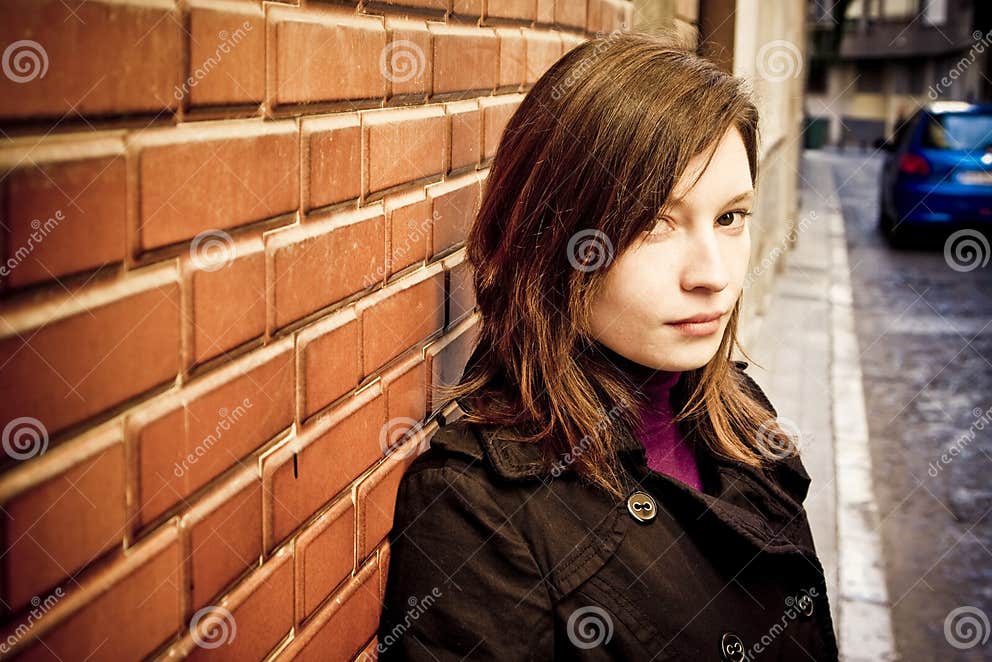 Woman on wall stock image. Image of looking, adult, beauty - 4812059