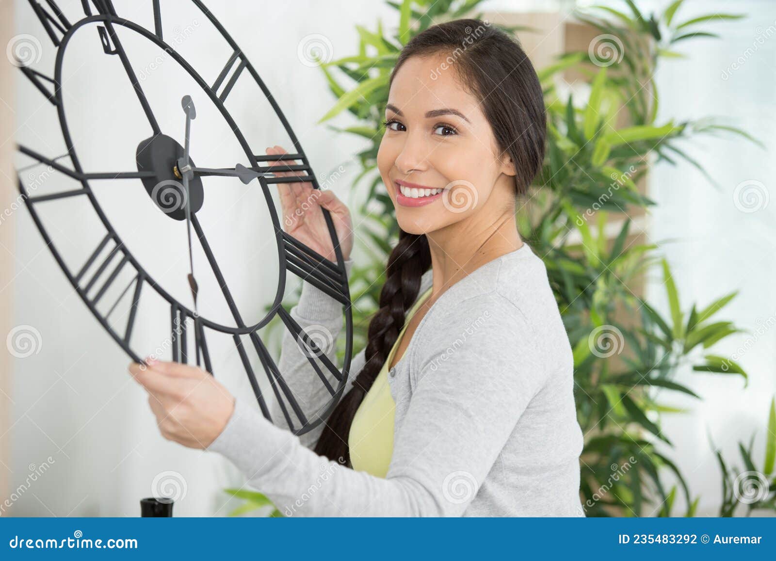 Woman with Wall Clock in Hand Stock Photo - Image of women, woman ...