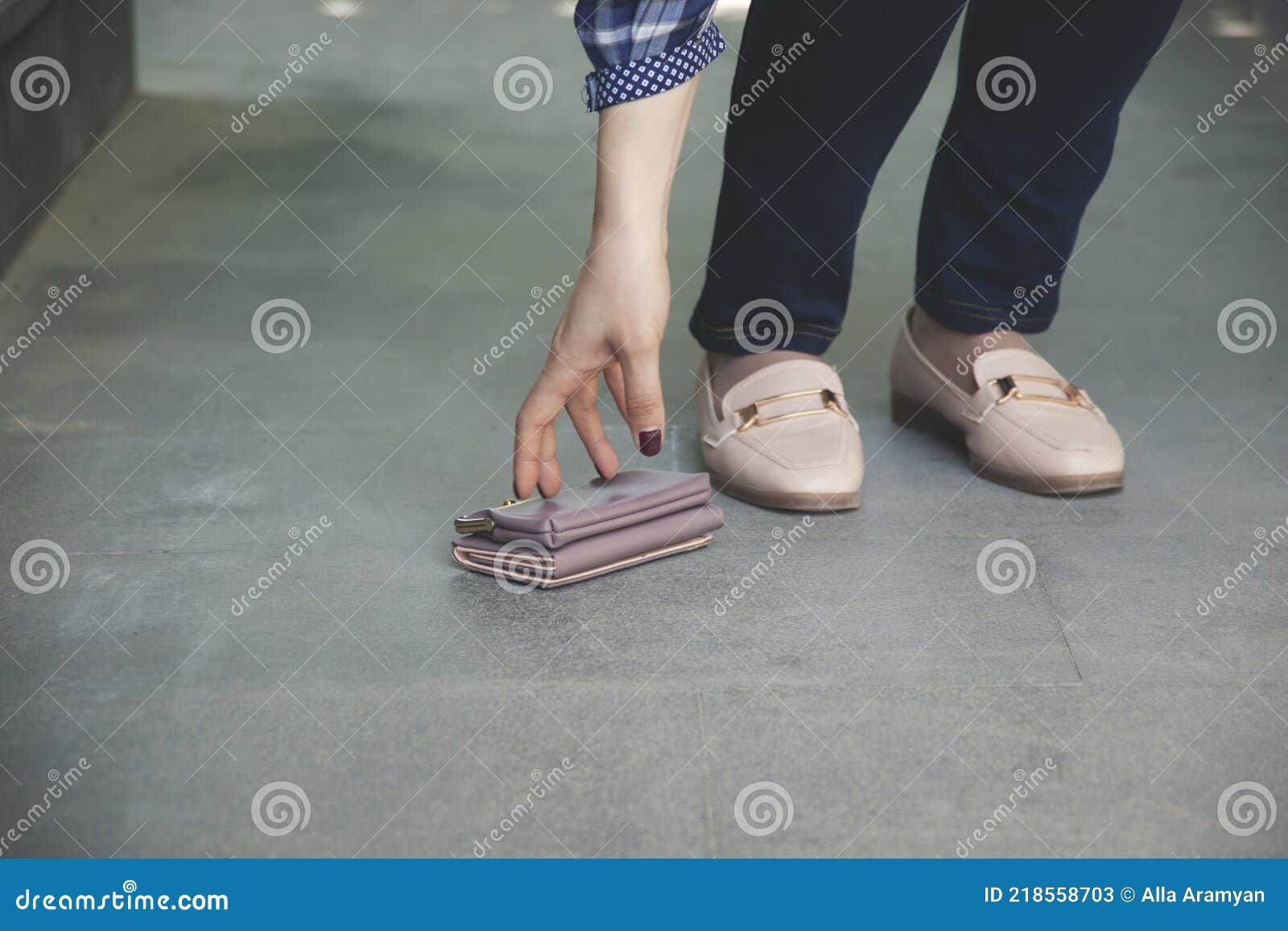 Woman and a Wallet on the Ground in Street, Stock Image - Image of risk ...